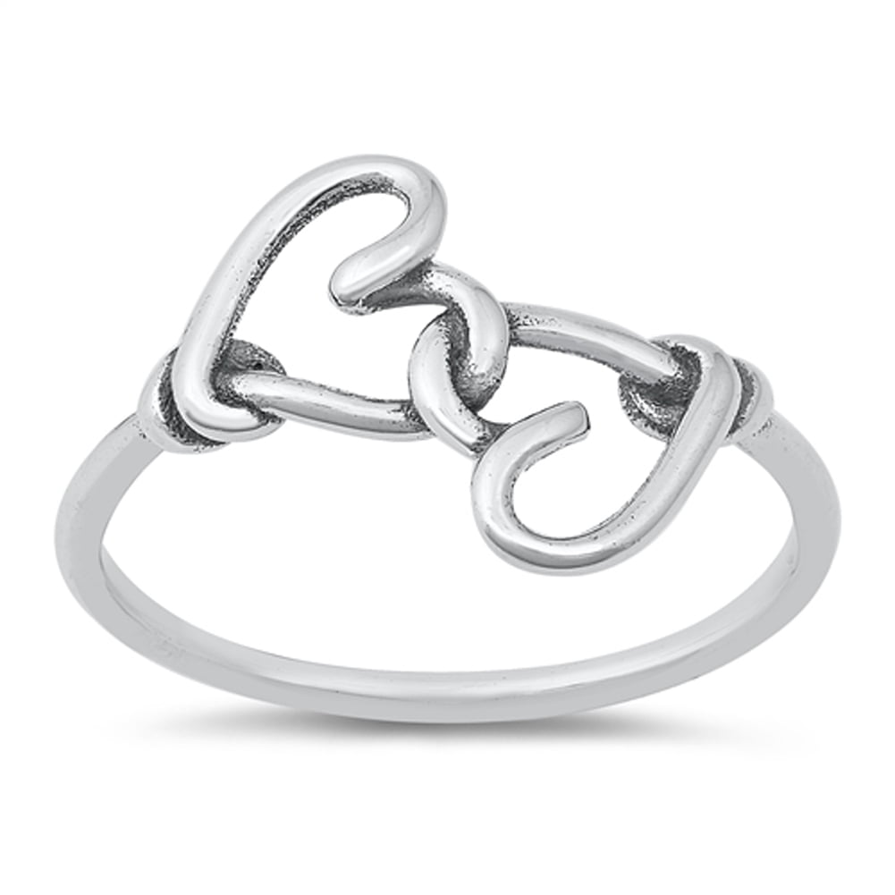 Interlocking Thin Line Promise Heart Ring .925 Sterling Silver Band ...
