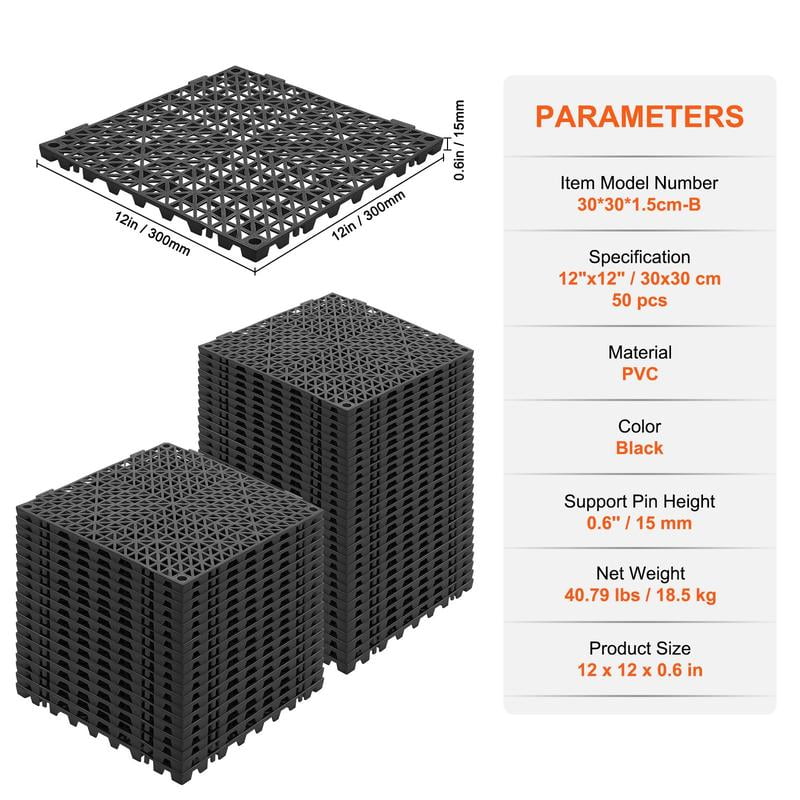 Interlocking Tile 50PCS, Drainage Tiles 12" x 12" Splicing, Soft PVC ...