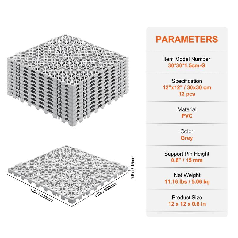 Interlocking Tile 50PCS, Drainage Tiles 12" x 12" Splicing, Soft PVC ...
