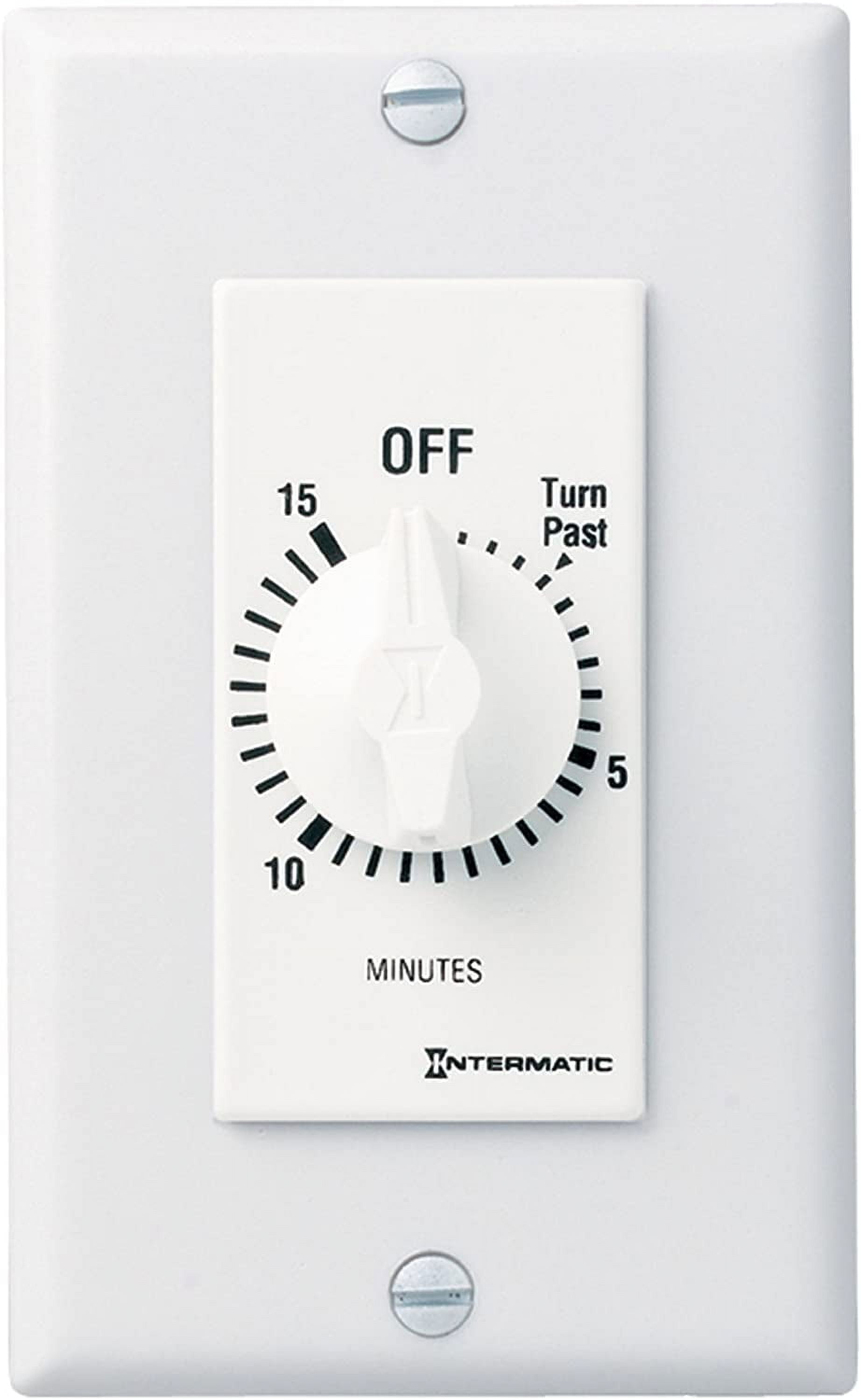 Intermatic FD15MHW 15-Minute Spring-Loaded In-Wall Countdown Timer for Fans and Lights with Hold ...