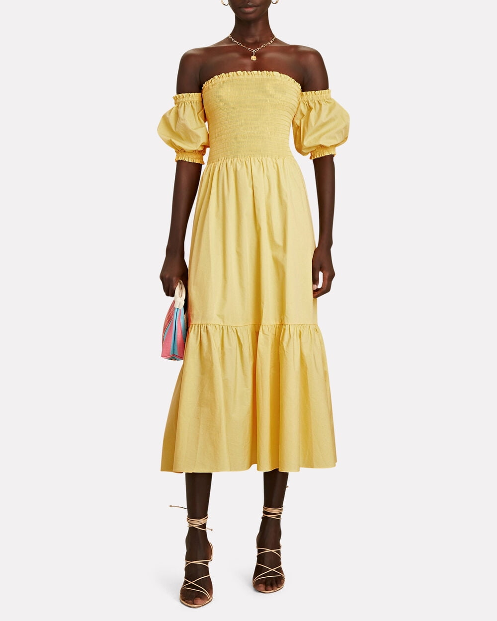 Intermix YELLOW Women's Aubrey Smocked Poplin MIDI Dress, US Petite ...