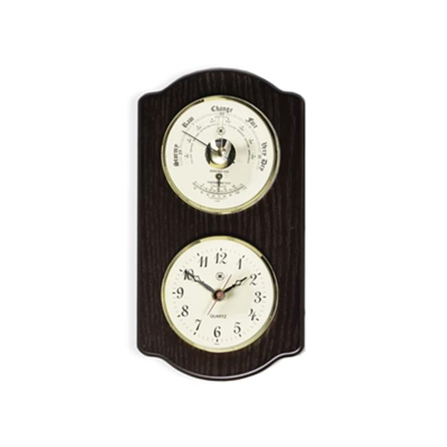 International Brass Quartz Clock Barometer with Thermometer - Ash Wood ...