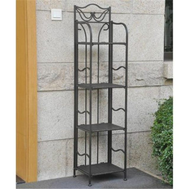 International Caravan 24 in.Valencia Resin Wicker & Steel 4-Tier Wide Plant Shelf, Black ...