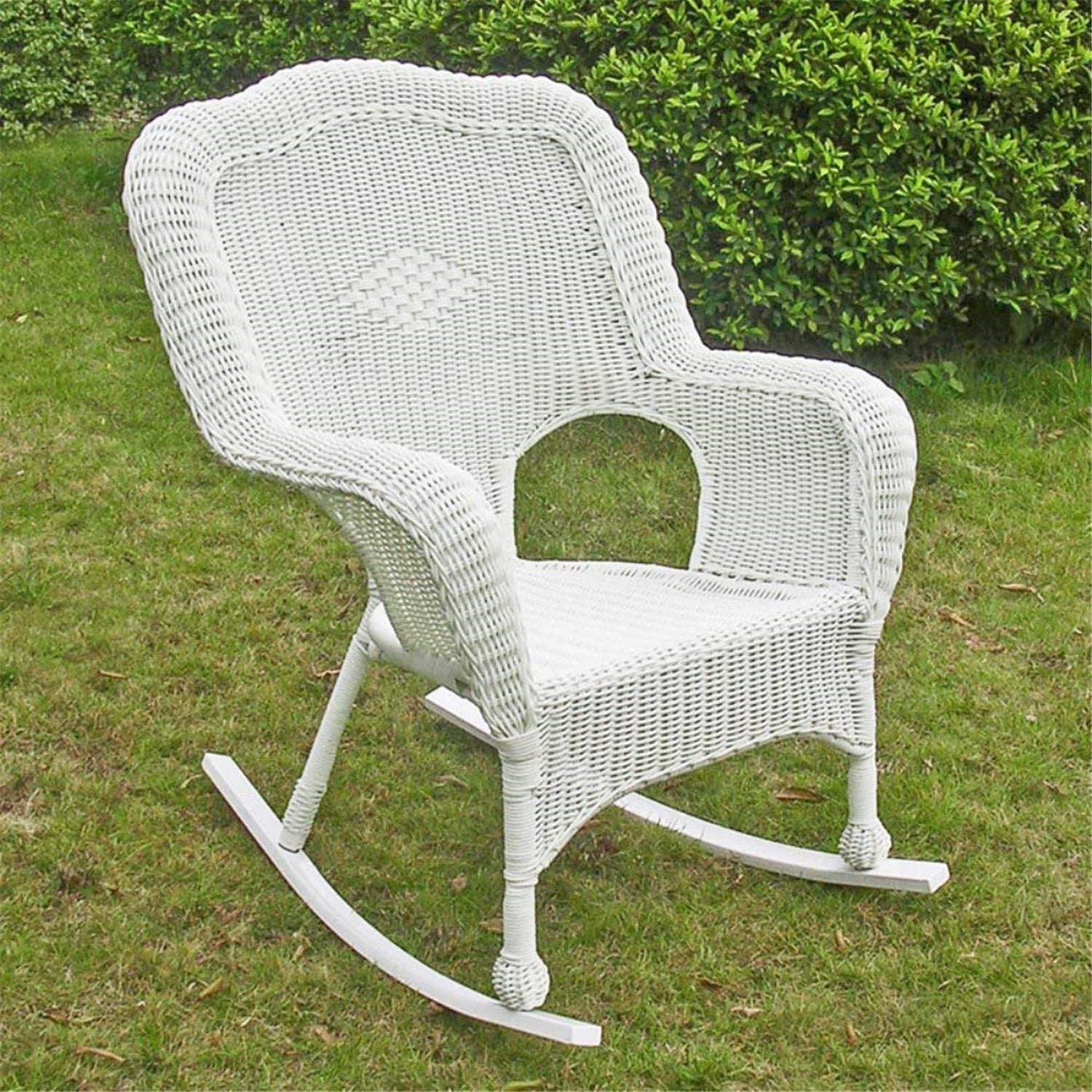 International Caravan Resin Wicker Camel Back Rocking Chair, White, Set ...