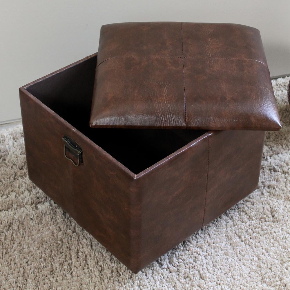 International Caravan Carmel Faux Leather Ottoman Trunk in Chocolate ...