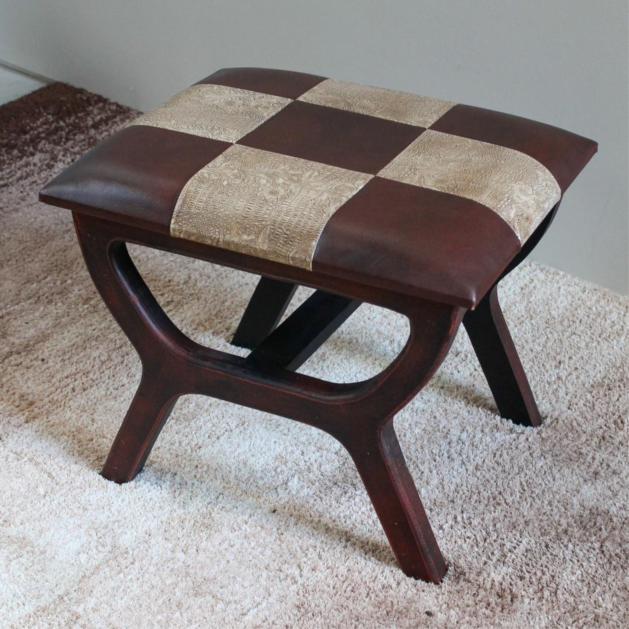 International Caravan Faux Leather Rectangular Wood Stool - Walmart.com
