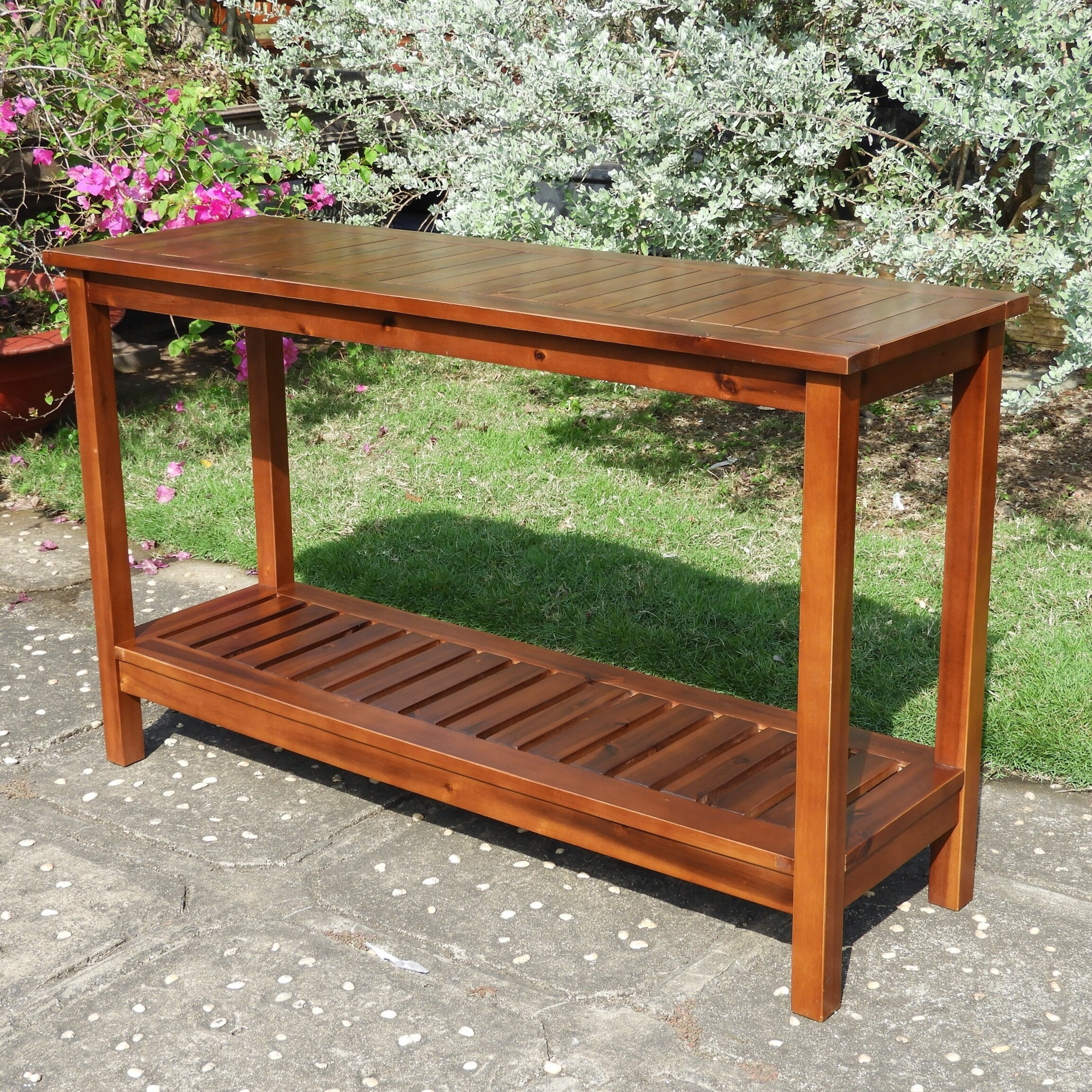 International Caravan Highland Acacia 2-Tier Outdoor Patio Console ...