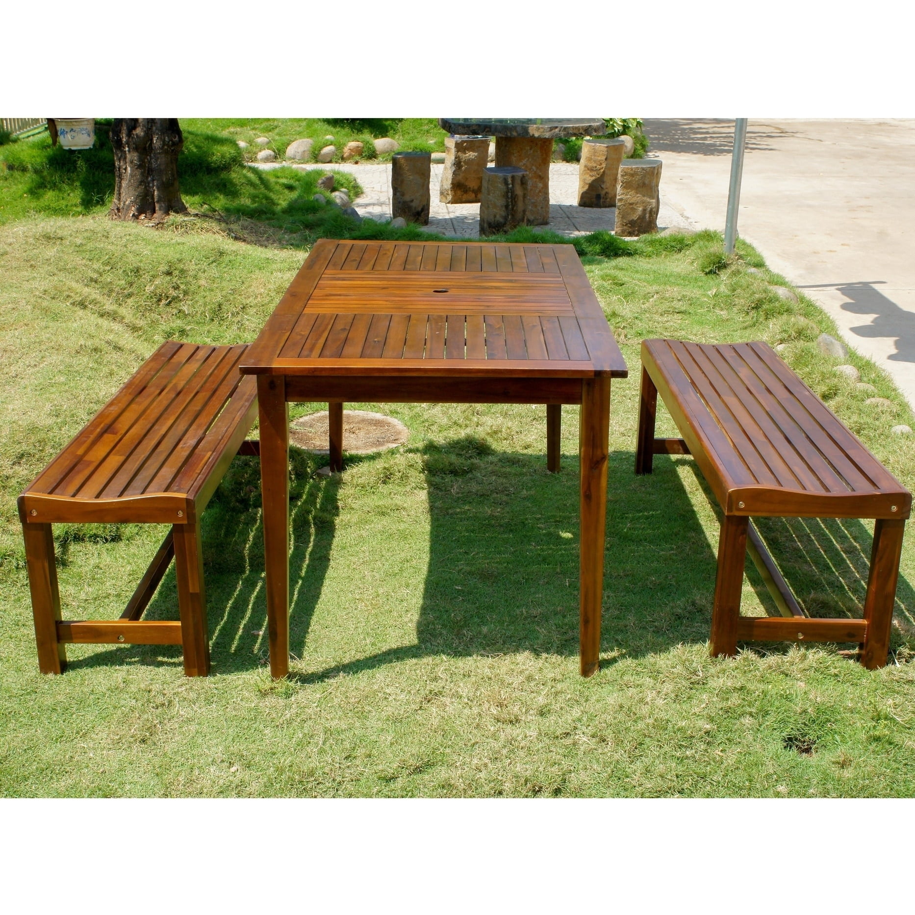 Highland 3-Piece Acacia Patio Bench Dining Set - Walmart.com