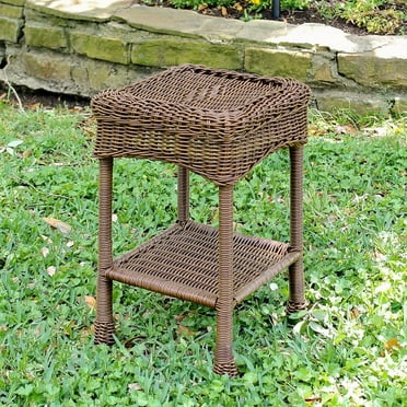 PARKWELL Outdoor Patio Side Tables Brown Wicker Rattan End Table with ...