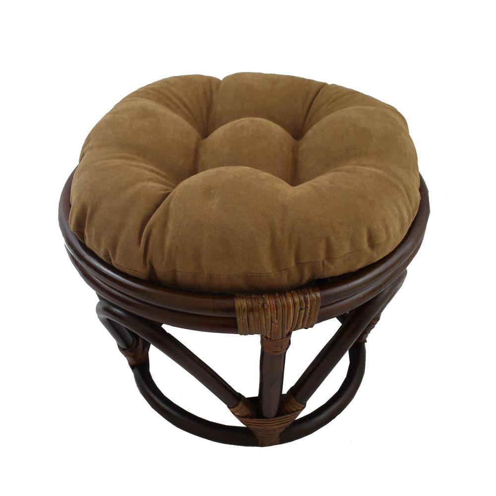 International Caravan Rattan Small Footstool Ottoman with Micro Suede ...