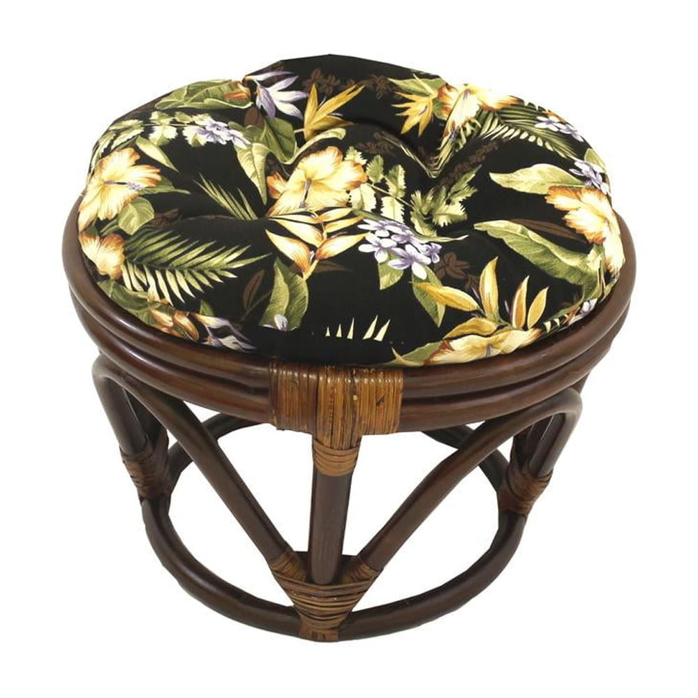 International Caravan Rattan Ottoman with Outdoor Fabric Cushion ...