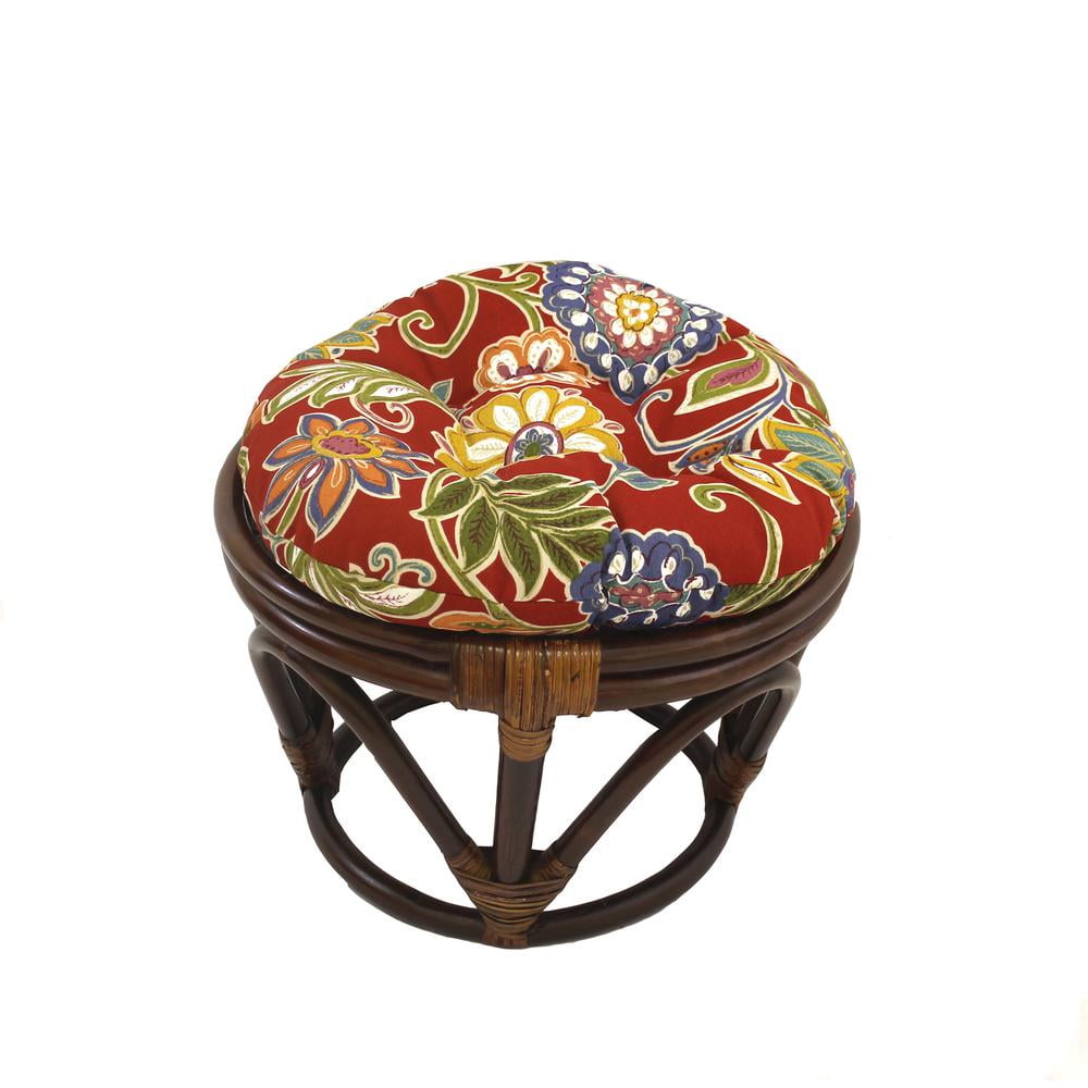 International Caravan Rattan Ottoman with Outdoor Fabric Cushion ...