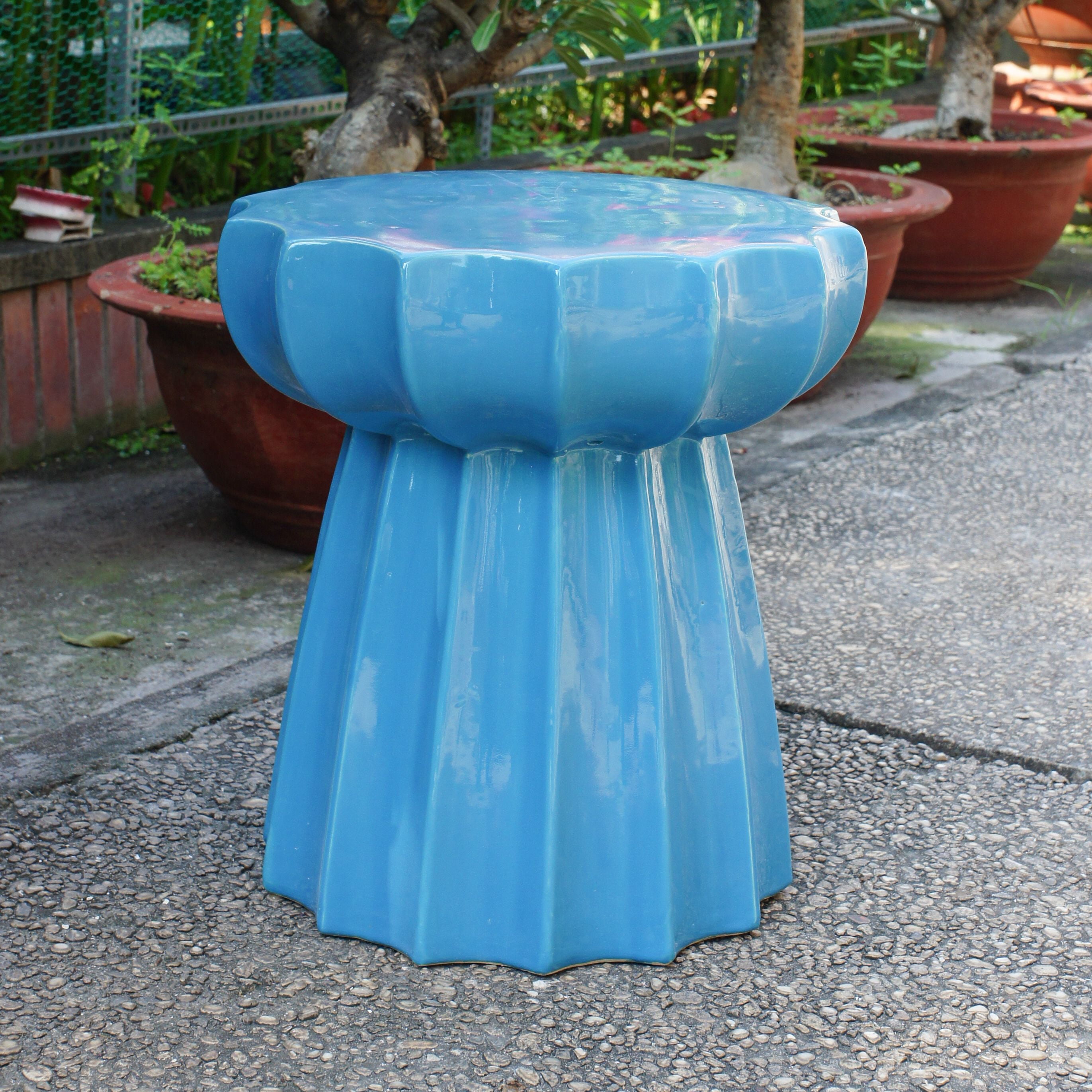 International Caravan Round Scalloped Ceramic Garden Stool - Walmart.com