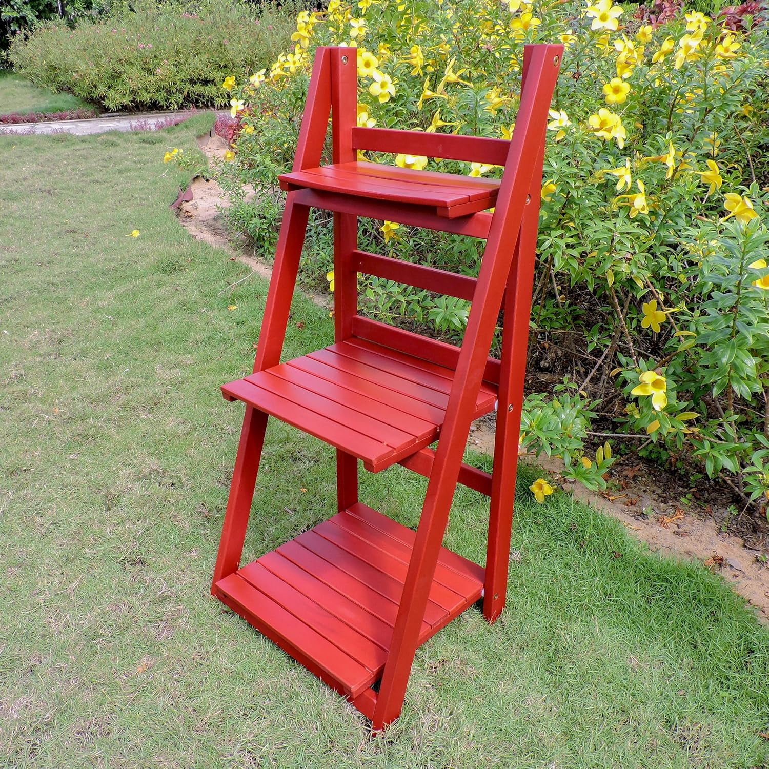 International Caravan Royal Fiji Acacia 3-Tier Plant Stand Barn Red ...