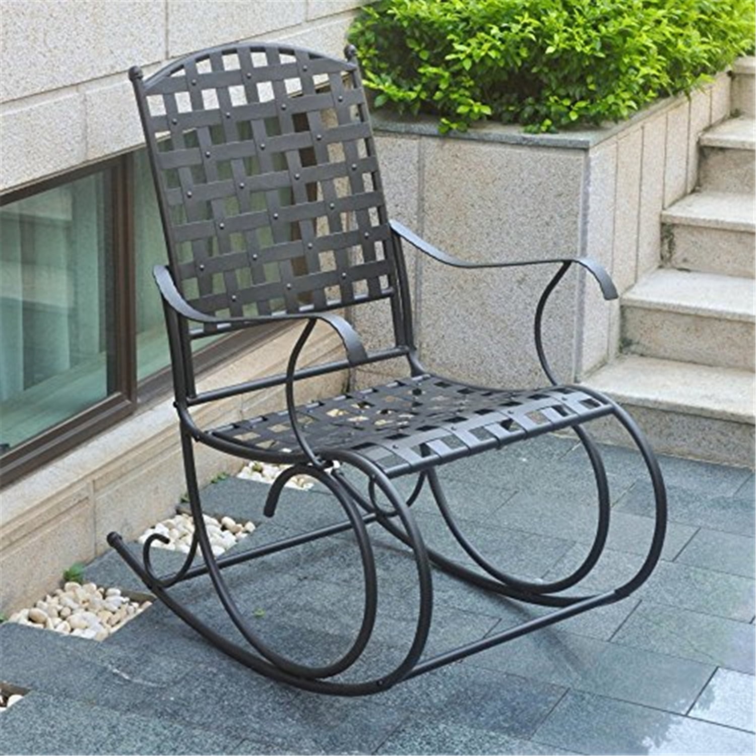 International Caravan Santa Fe Iron Nailhead Outdoor Rocking Chair ...