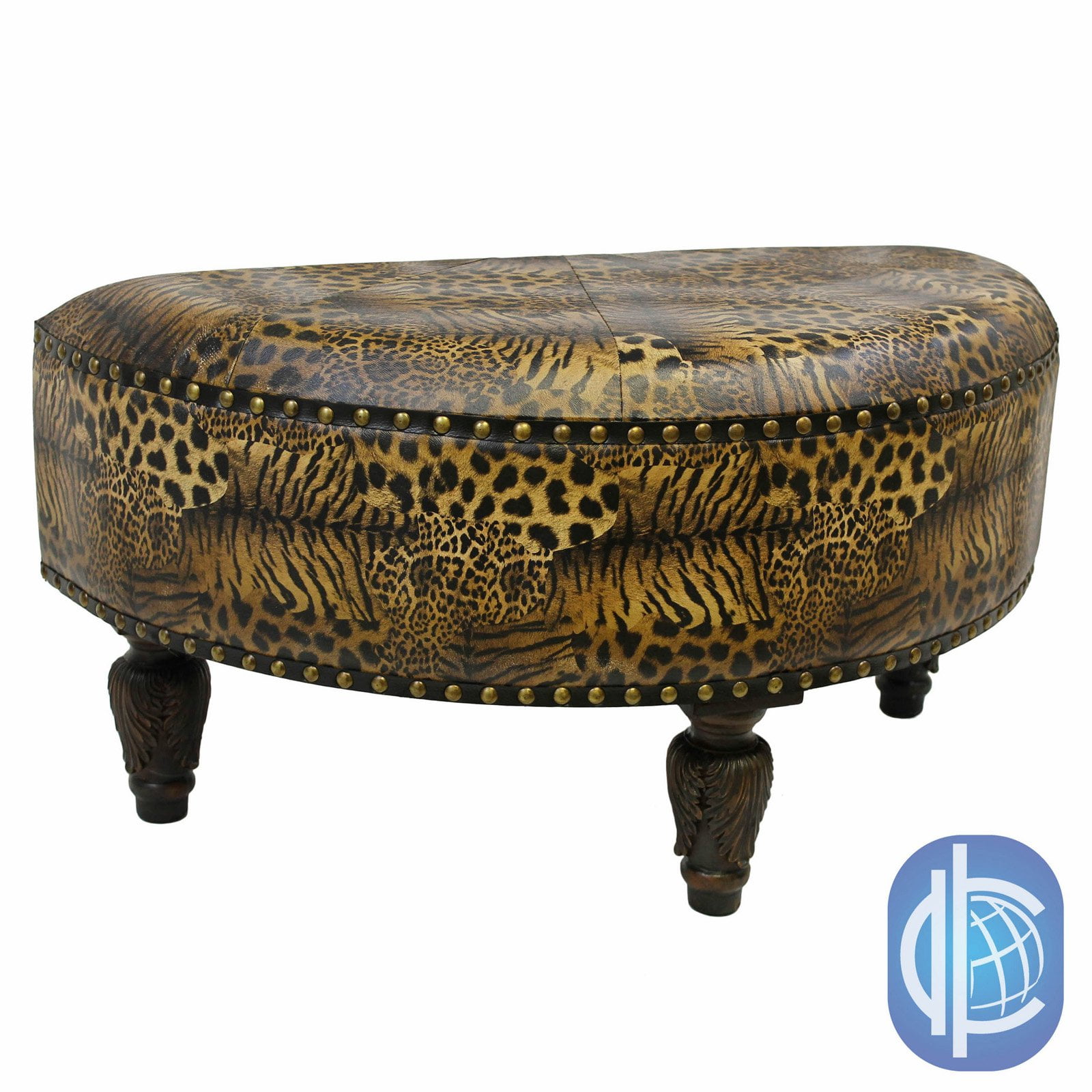 International Caravan Faux Leather Half Moon Ottoman in Tiger with Dark ...