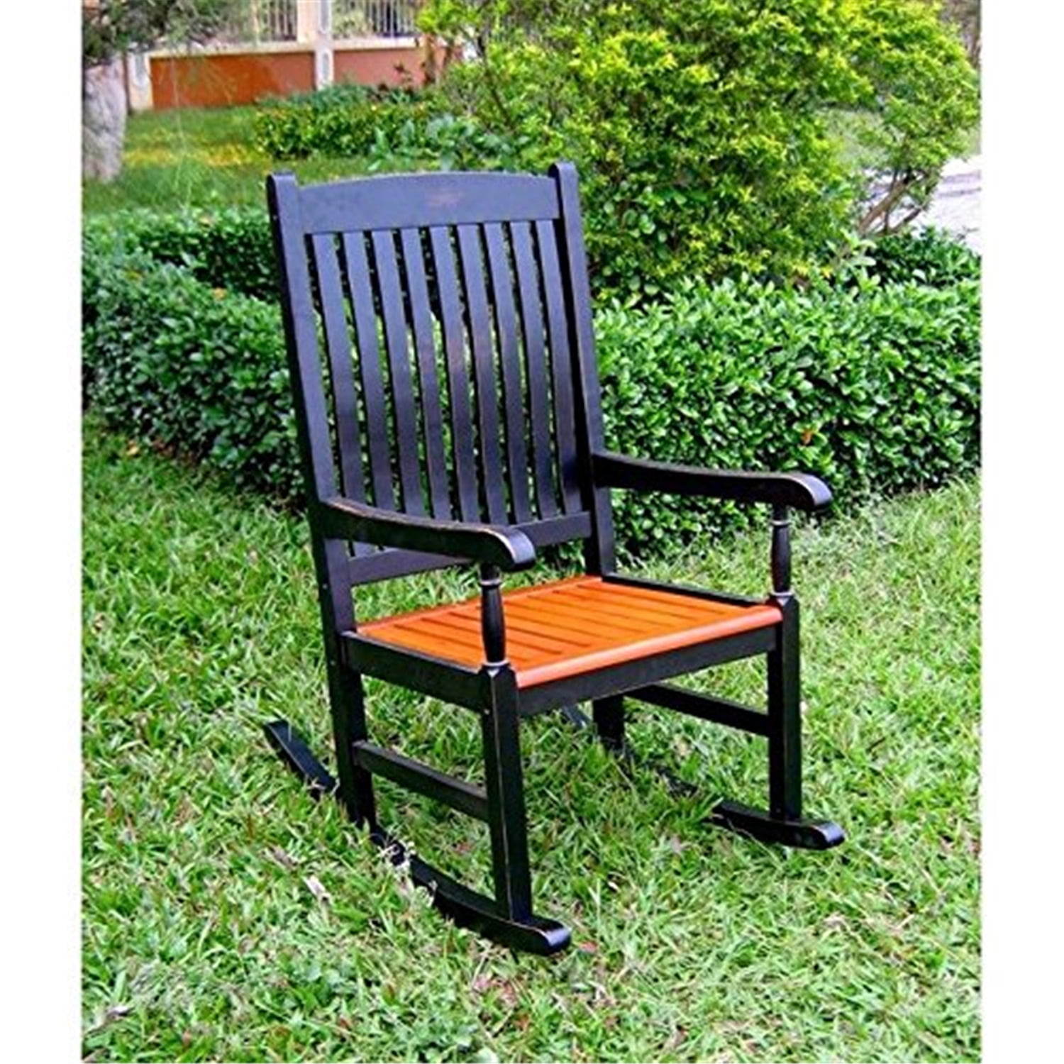 International Caravan Outdoor Porch Rocker, Black and Oak Acacia ...