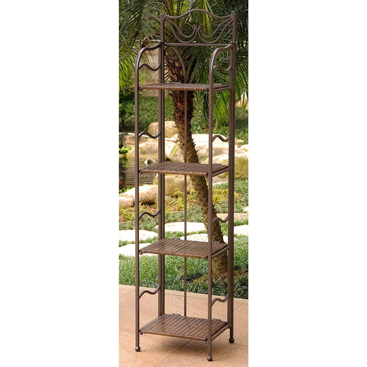 International Caravan Valencia 4-Tier Wide Plant Stand-Color:Antique Brown,Size:13"L x 12"W x 55 ...