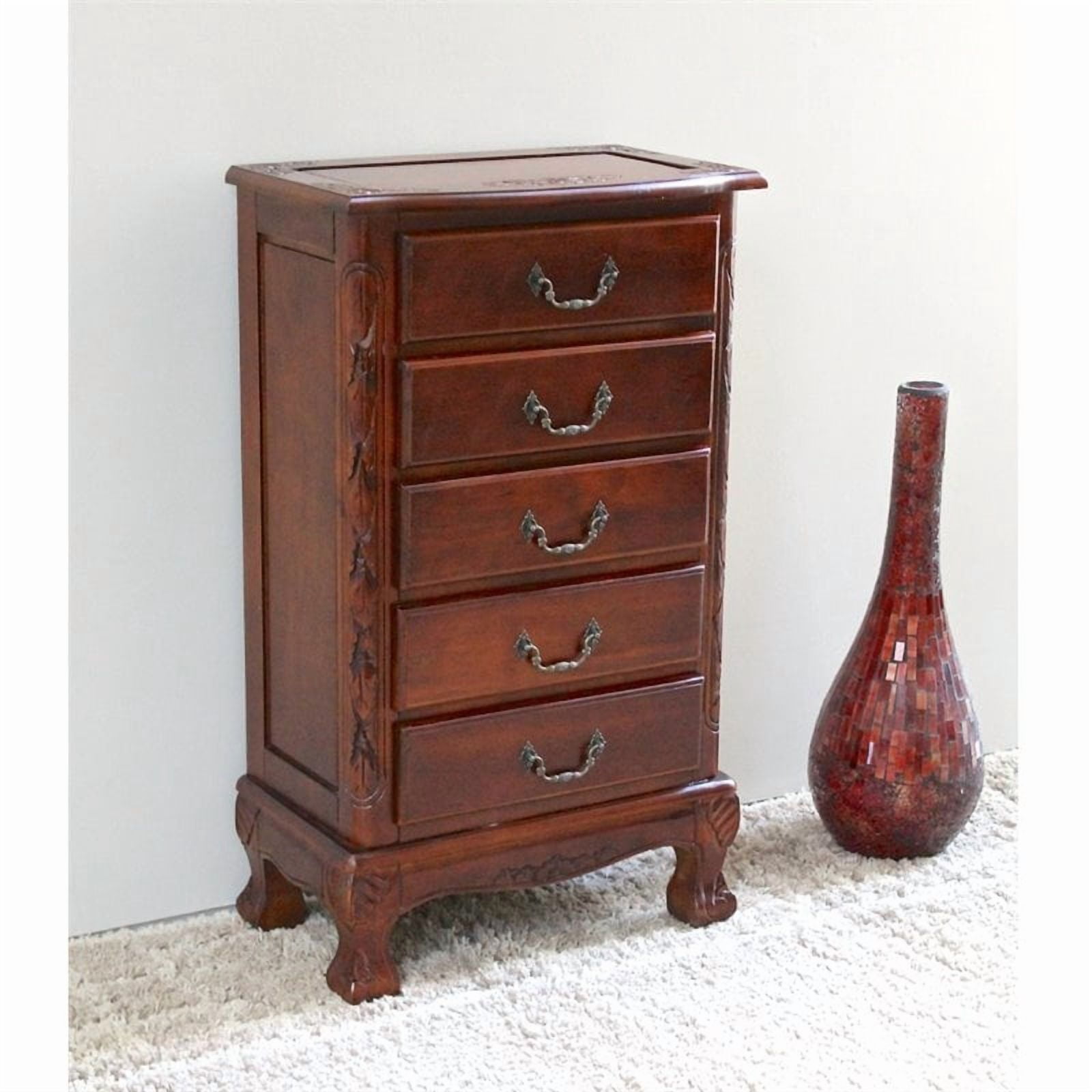 International Caravan Windsor 5 Drawer Jewelry Armoire in Walnut Stain ...