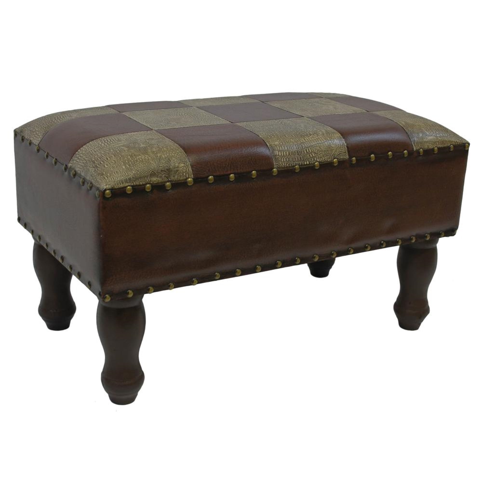 International Caravan Carmel Faux Leather Indoor Stool in Mix Pattern ...
