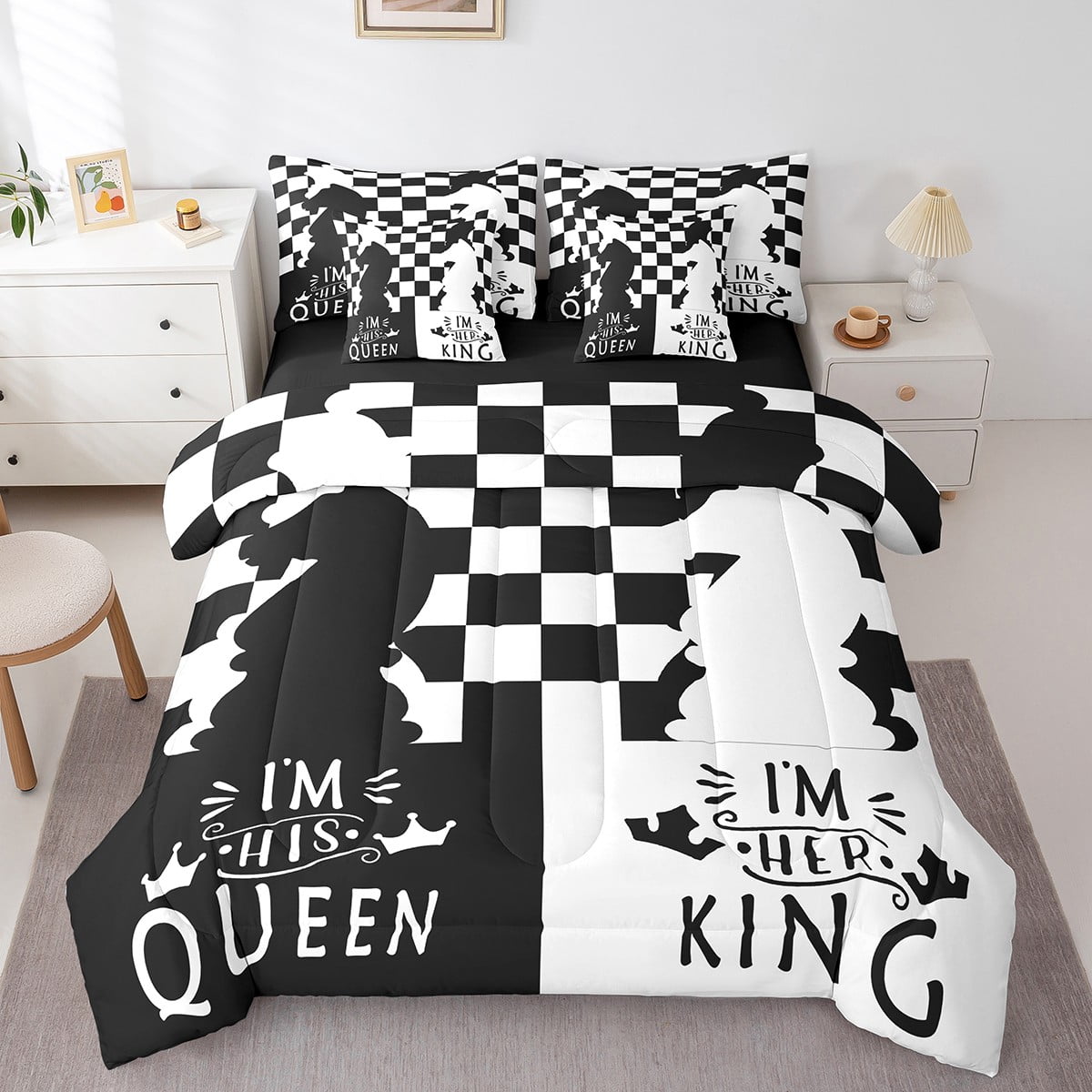 International Chess Bed In A Bag 7 Piece Black White Checkered Queen ...