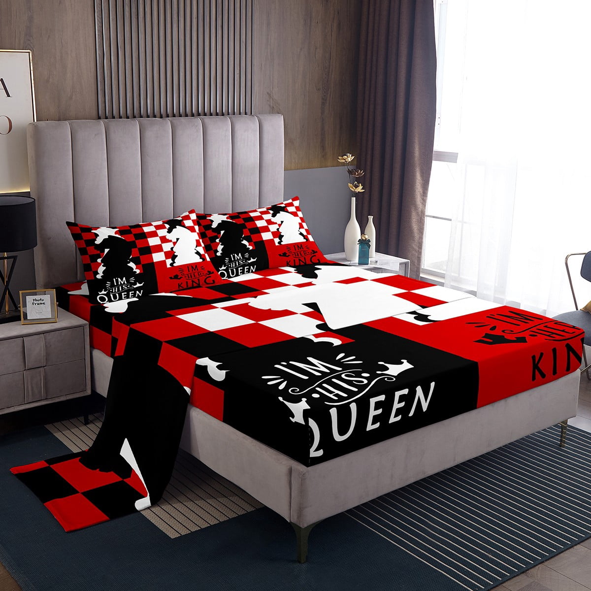 International Chess Bedding Sheets Twin,Red Black White Checkered Sheet ...