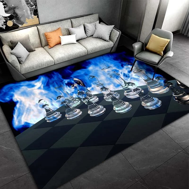 International Chess Chessboard Print Rectangle Carpet Area Rug Black ...