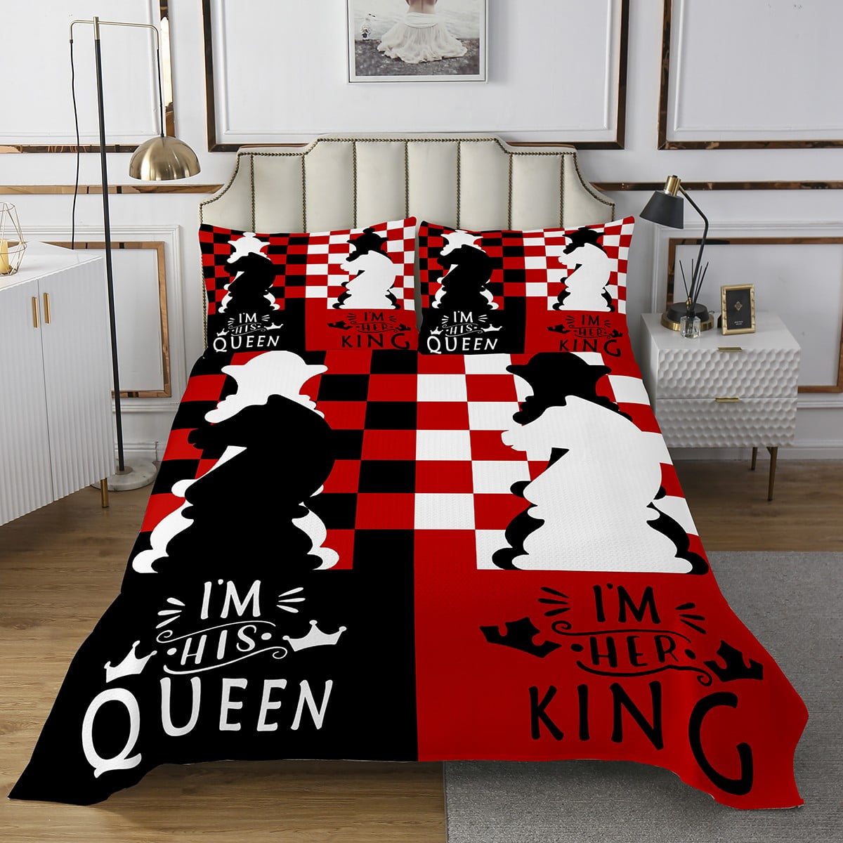 International Chess Coverlet Set Twin,Red Black White Checkered Quilt Set Adults,Queen And King ...