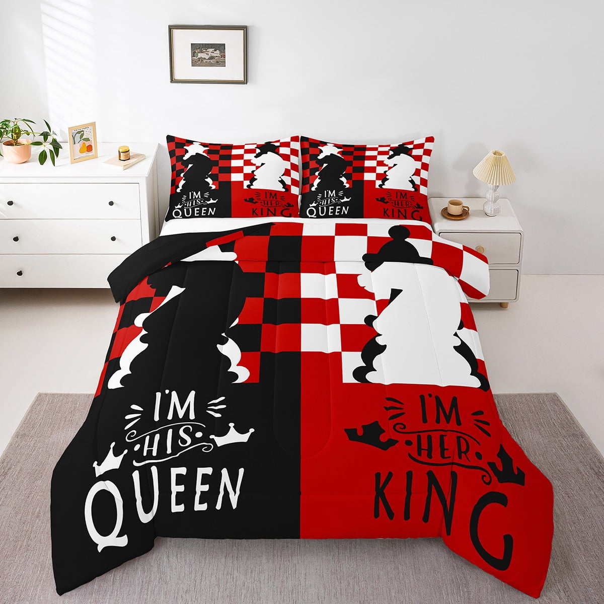 International Chess Down Comforter King,Red Black White Checkered ...