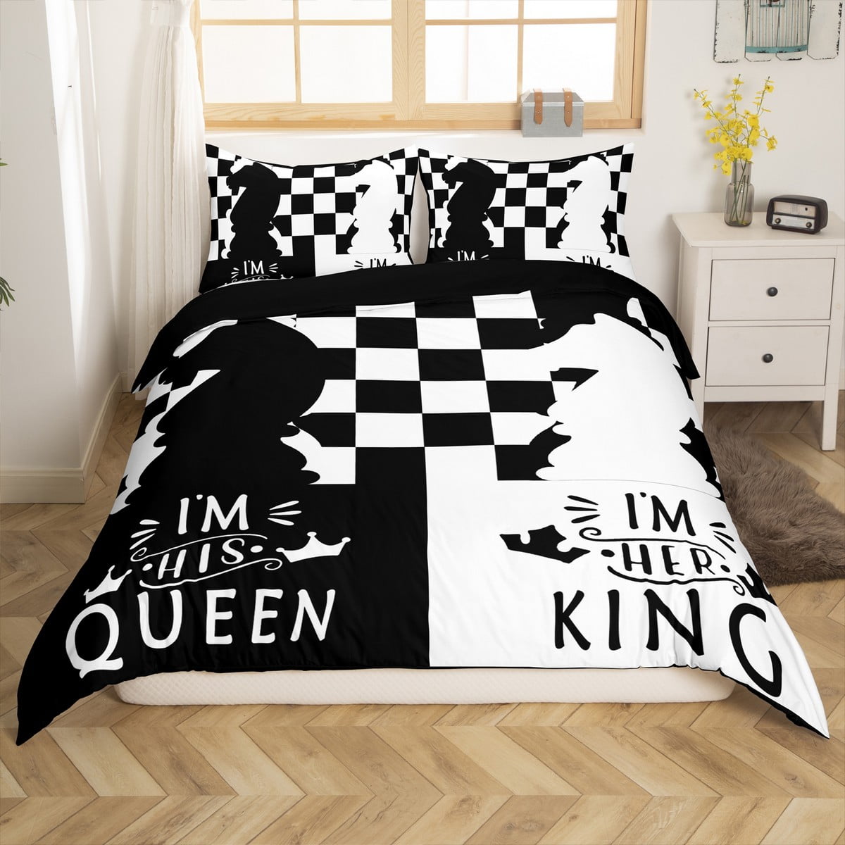 International Chess Duvet Cover King,Black White Checkered Bedding Set Adults,Queen And King ...