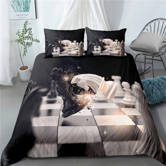 International Chess Duvet Cover Set Black White Lattice Checkerboard Comforter Cover Competition ...
