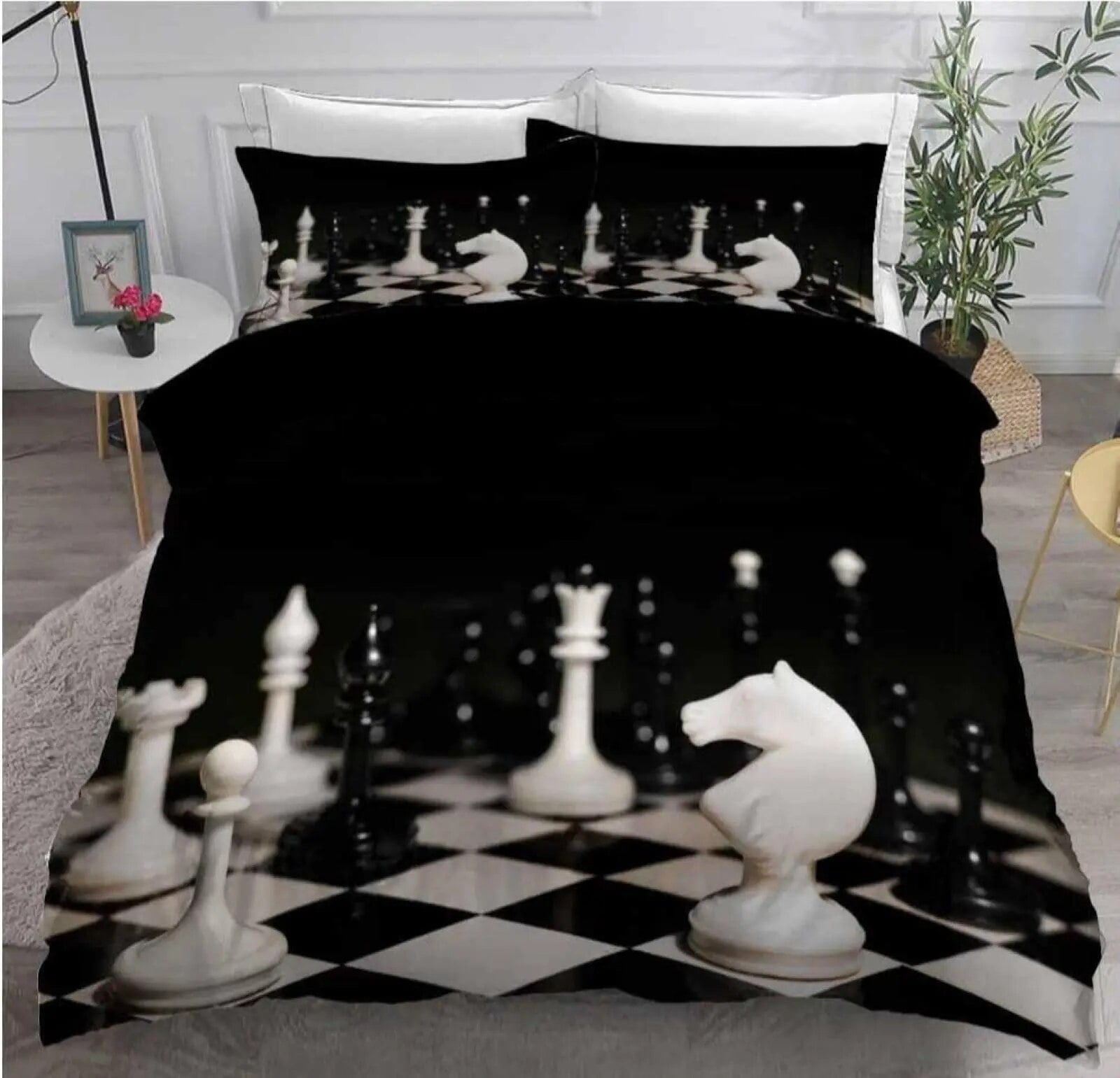 International Chess Duvet Cover Set Black White Lattice Checkerboard ...