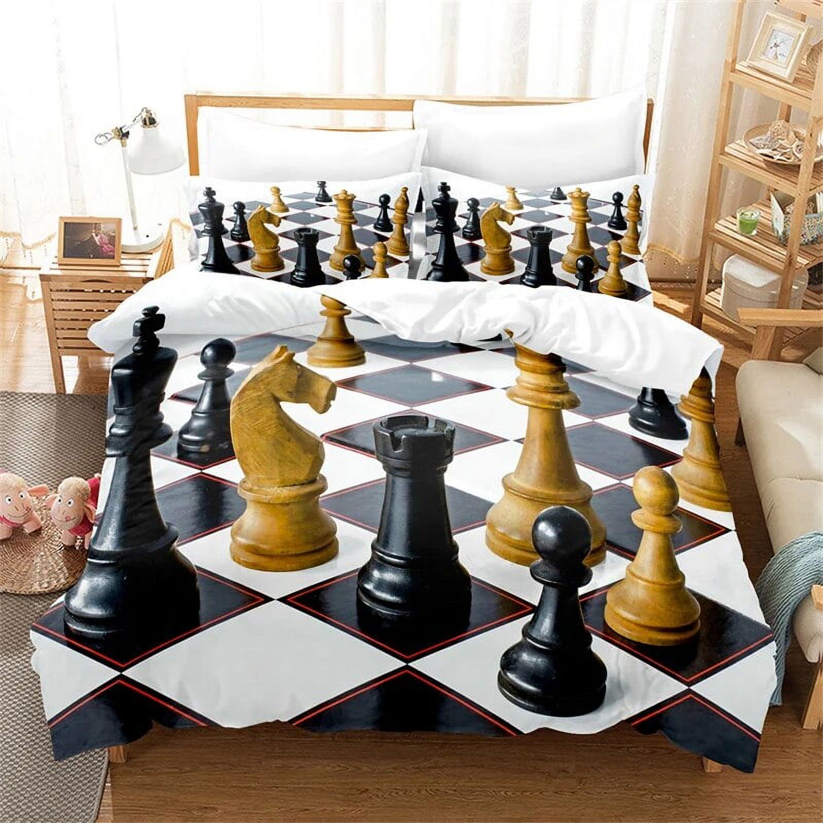 International Chess Duvet Cover Set Black White Lattice Checkerboard ...