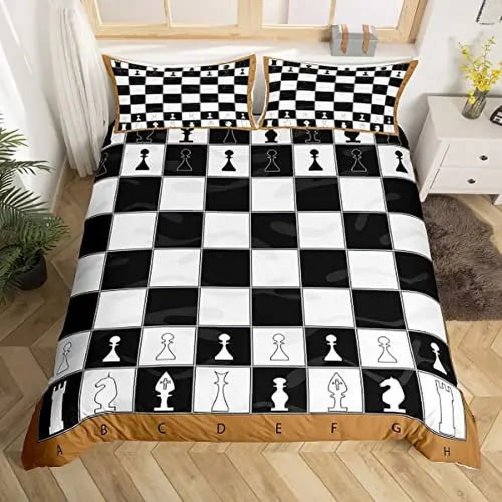 International Chess Duvet Cover Set Black White Lattice Checkerboard Comforter Cover Competition ...