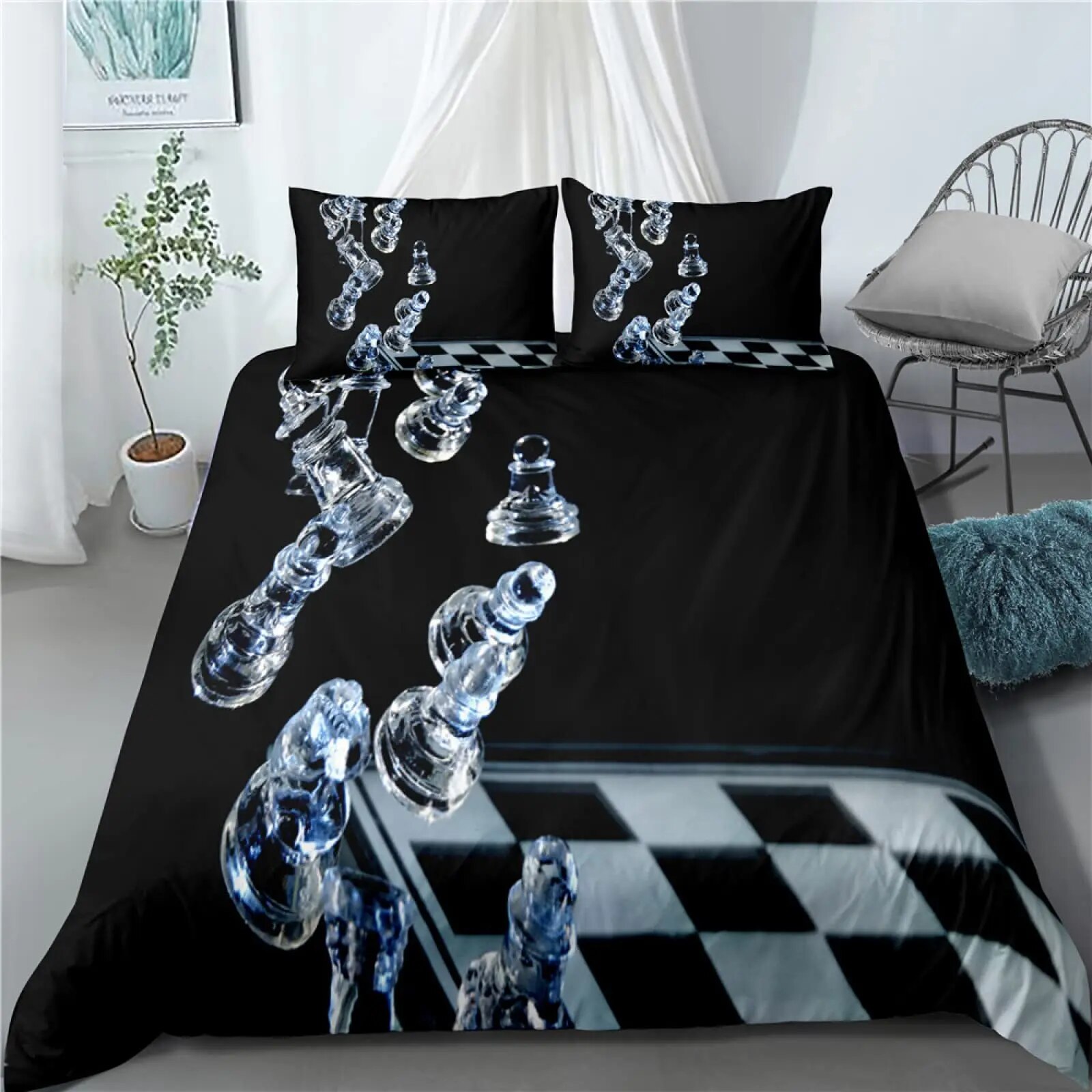 International Chess Duvet Cover Set Black White Lattice Checkerboard Comforter Cover Competition ...