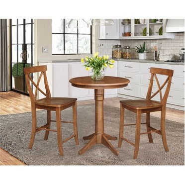 Galena 4-Piece Solid Wood High Kitchen Dining Table Set, White/Natural ...