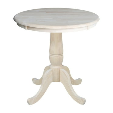 Solid Wood 30" x 30" Round Pedestal Dining Table in Washed Gray Taupe ...