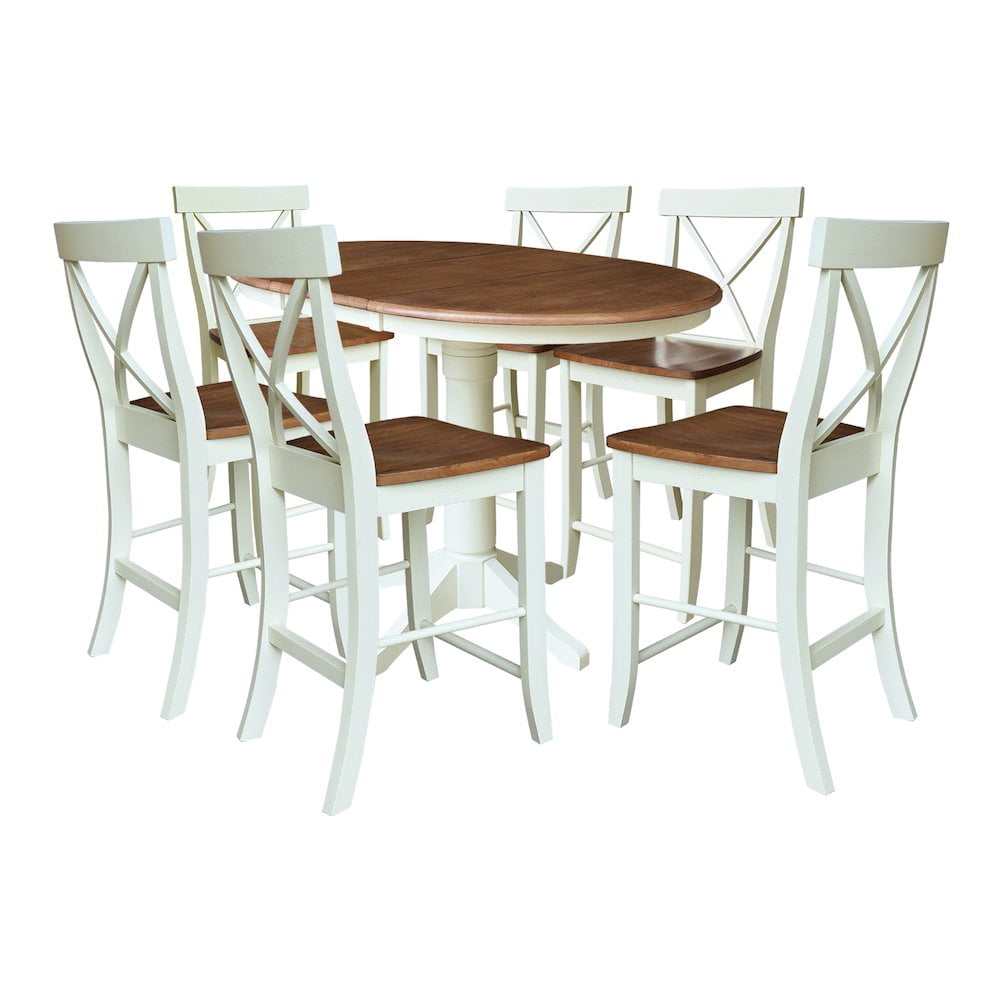 International Concepts 36" Round Extension Dining Table with 6 X-Back ...