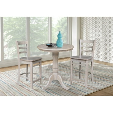 30" x 30" Solid Wood Round Pedestal Dining Table in Washed Gray Taupe ...