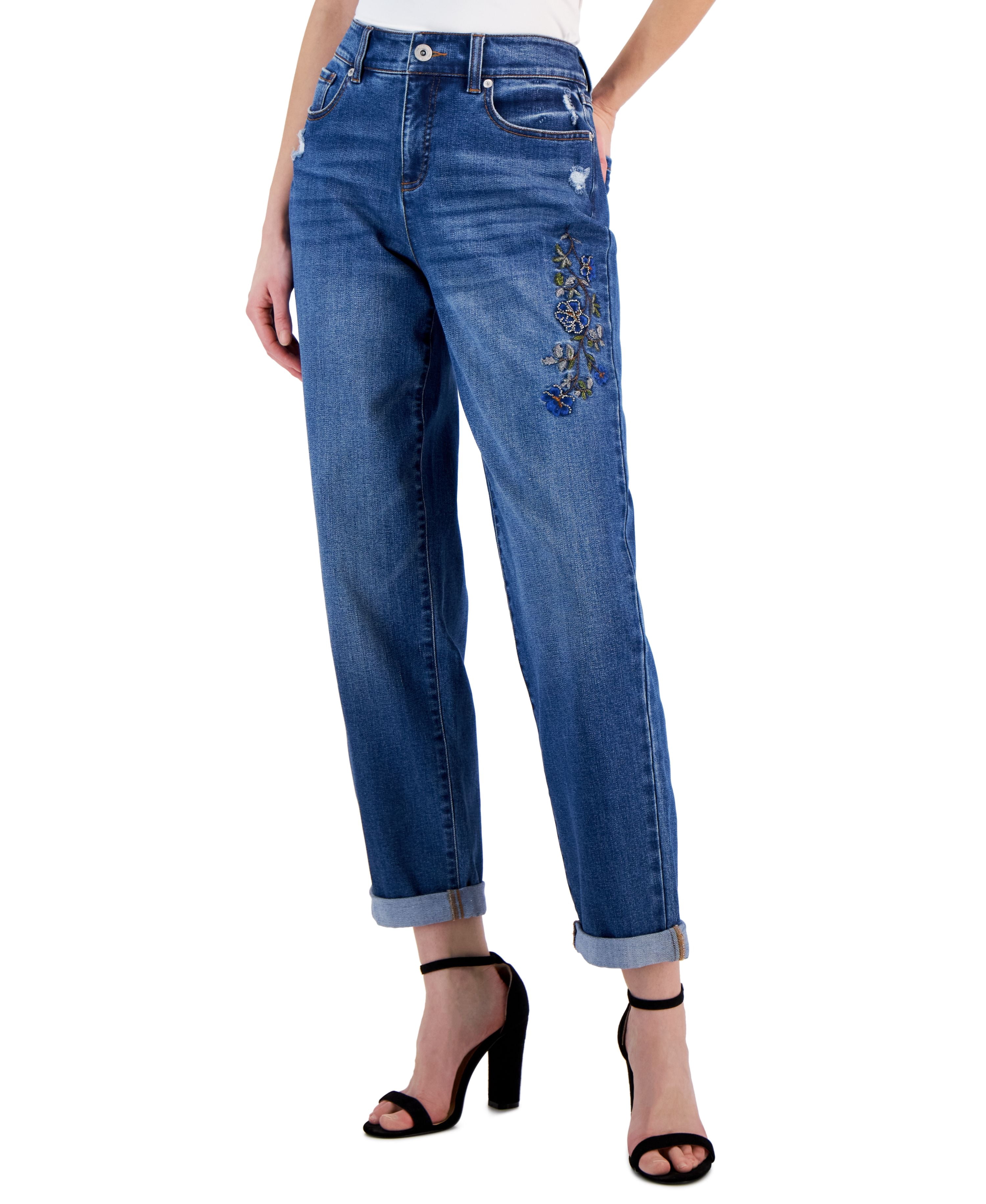 International Concepts Womens High Rise Embellished Cuffed Boyfriend ...
