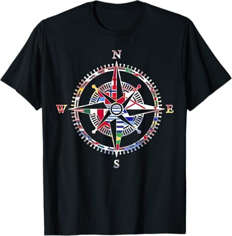 International Country Flags Compass Travelling World Flag T-Shirt ...
