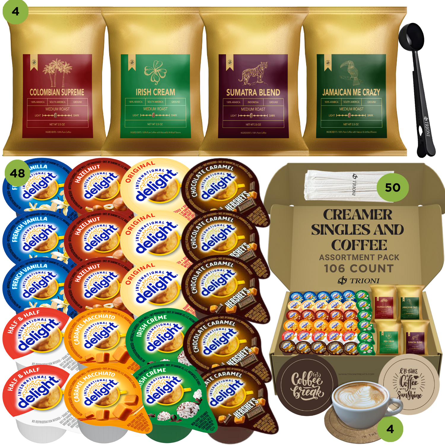 International Delight Coffee Creamer Singles Bundle with 4 Ground ...