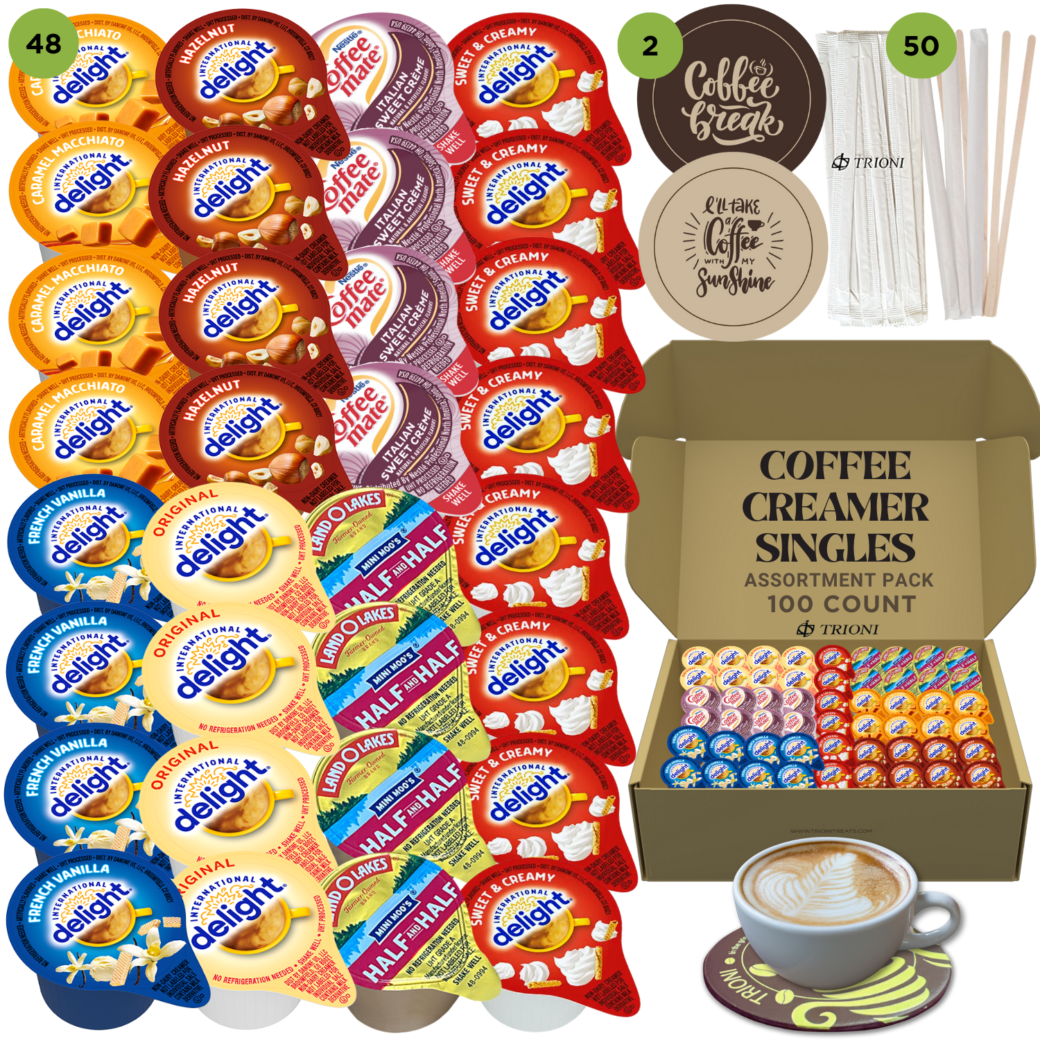 TRIONI Botique Flavored Coffee Creamer Pods, Sweet Cream, Italian Sweet ...