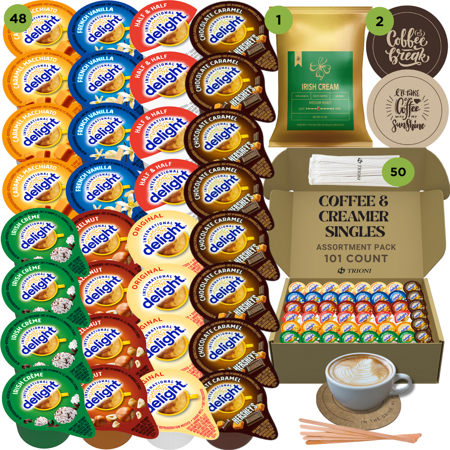 TRIONI Boutique Coffee Creamer Singles Variety Pack, Irish Cream Coffee ...