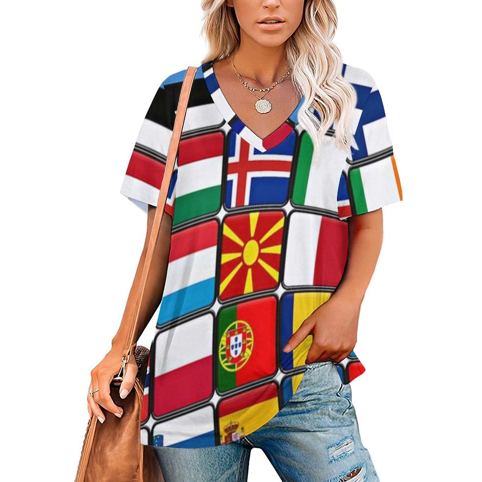 International Flag Collage New Fashion Zip Off Shoulder Top Short ...