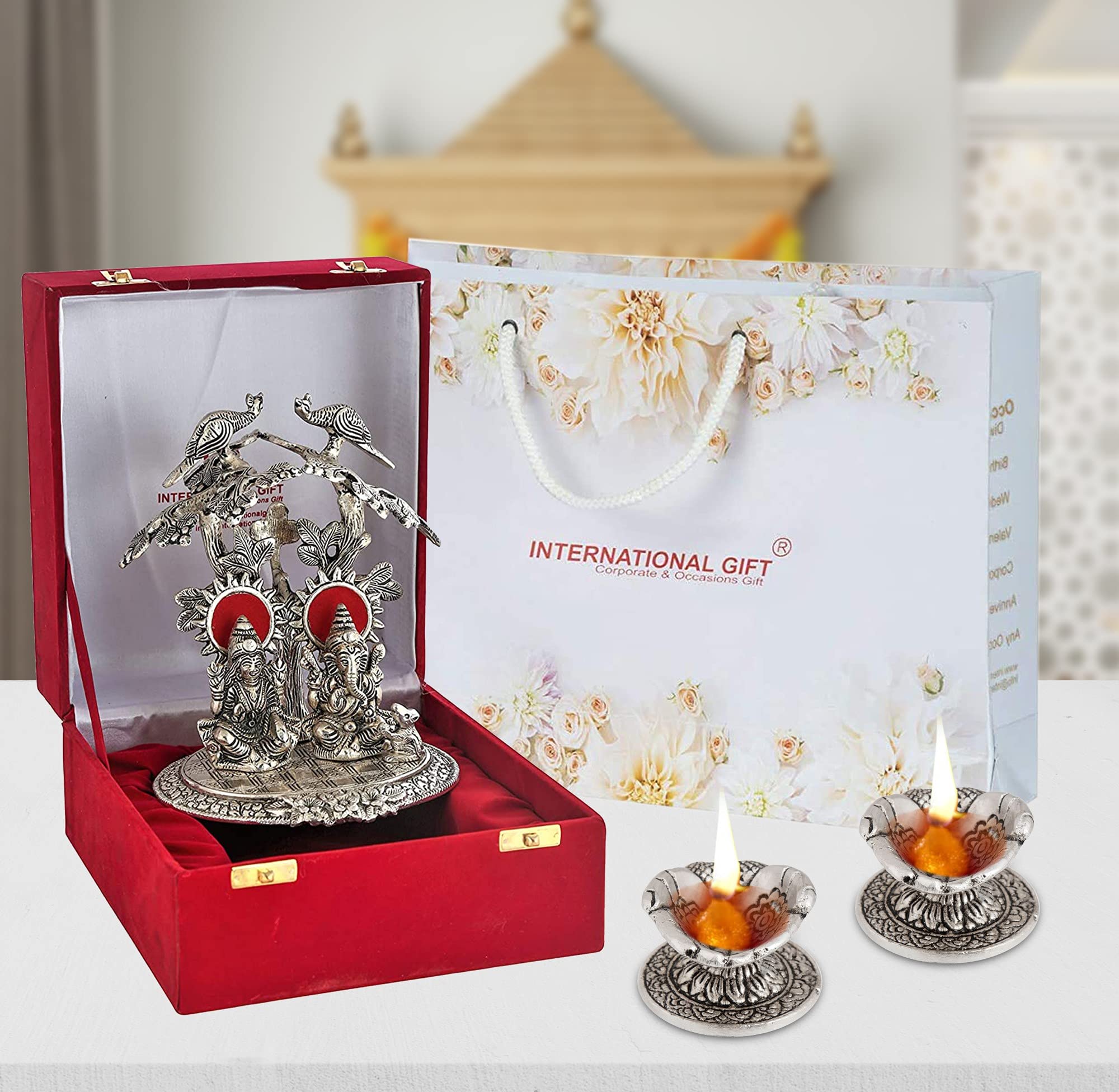 International Gift Silver Plated Laxmi Ganesh Tree Idol (Murti ...