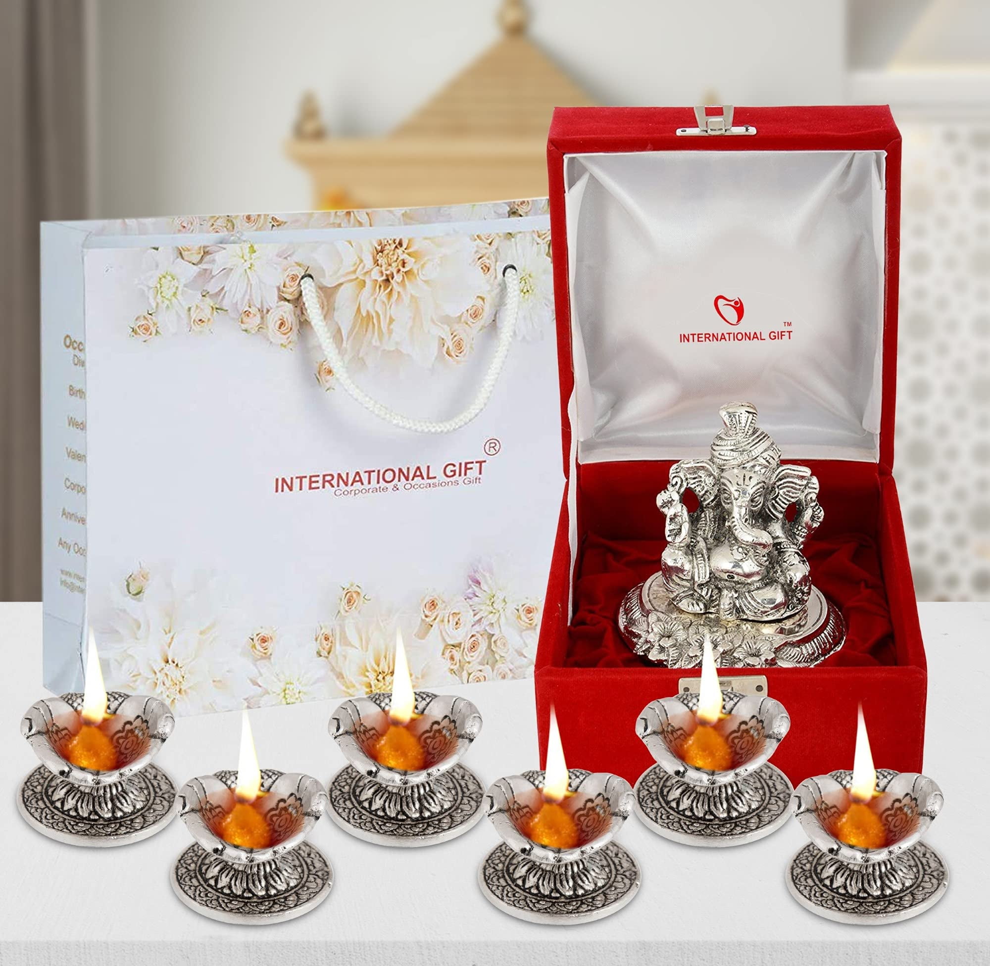 International Gift® Silver Plated Pagdi Ganesh God Idol Statue Oxidized ...