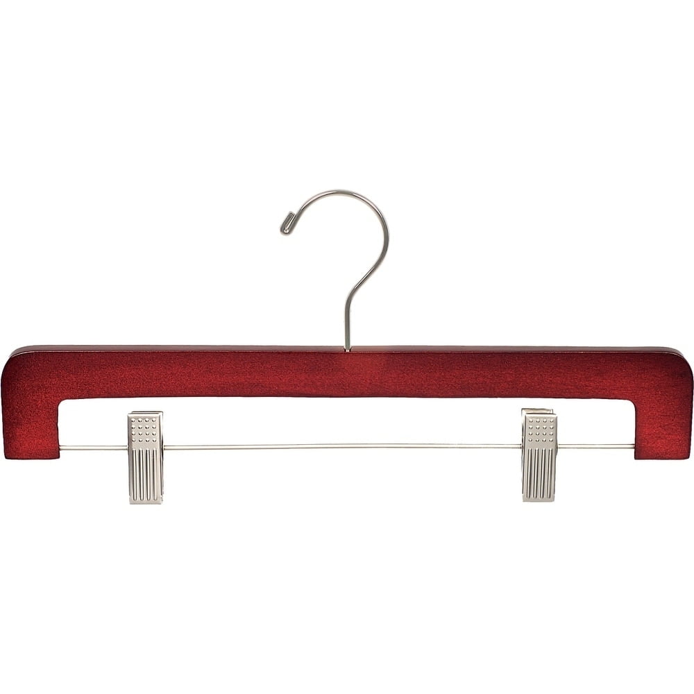 International Hanger Deluxe Wooden Bottom Hanger w/Clips, Cherry Finish ...