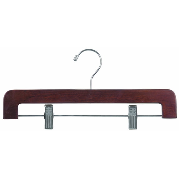 International Hanger Deluxe Wooden Bottom Hanger w/Clips, Walnut Finish ...