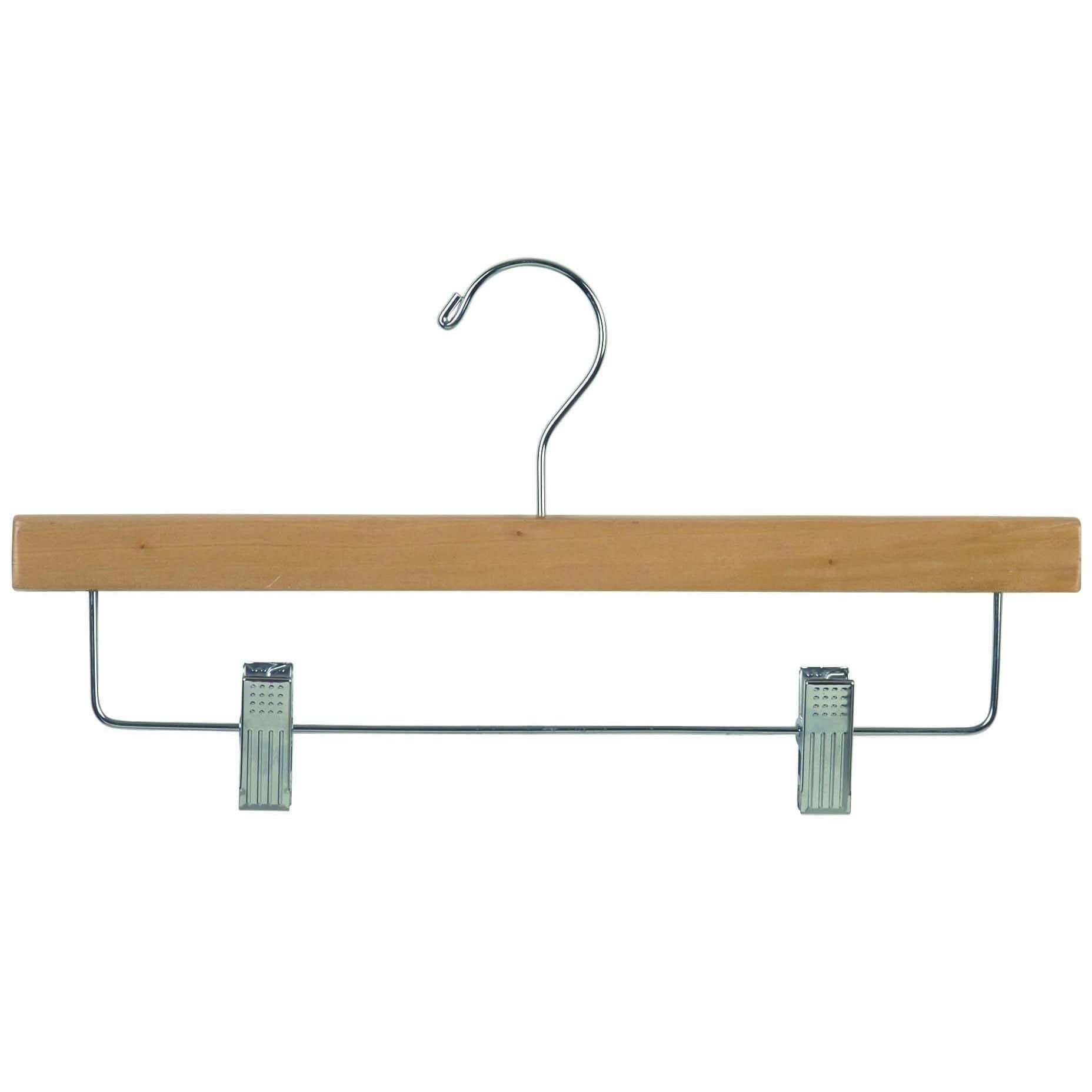 International Hanger Wooden Bottom Hanger w/Clips, Natural Finish with ...